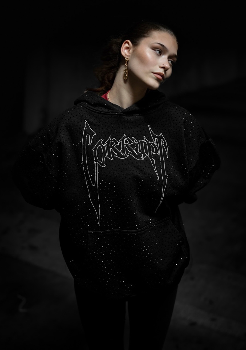 Corrupt VVS Rhinestone Hoodie - Stylish Oversized Fit – Corruptbrand
